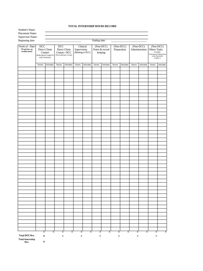 Total Internship Hours Record Rev. April 2021 | PDF