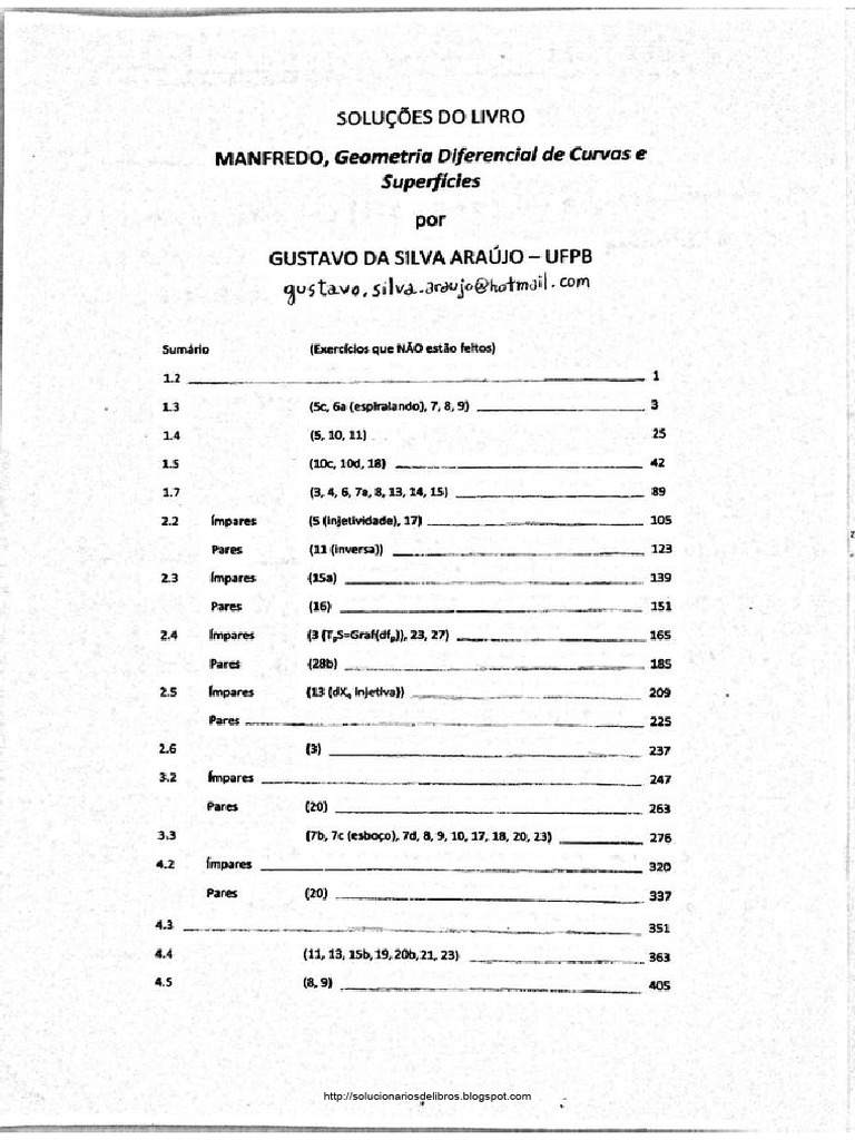 Solucionario Manfredo Perdigão Do Carmo - Geometria Diferencial de ...