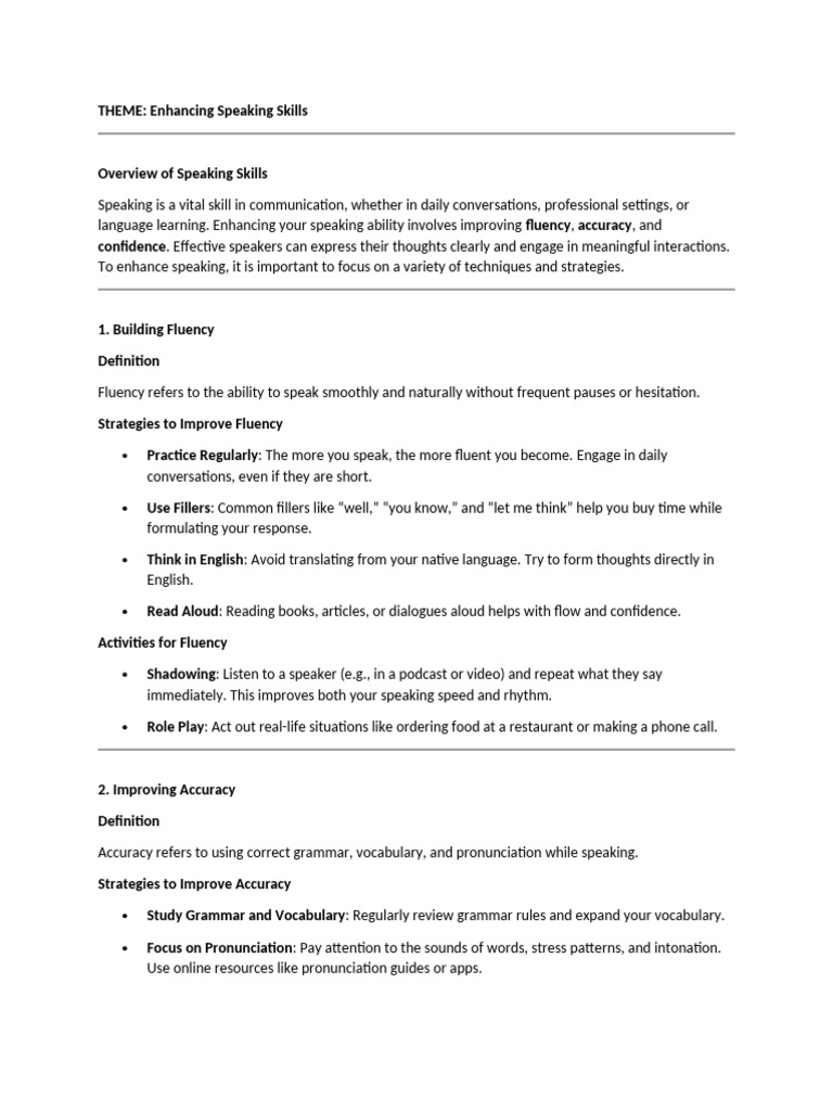 Enhance Your Speaking Skills Effectively | PDF | Fluency | Applied ...