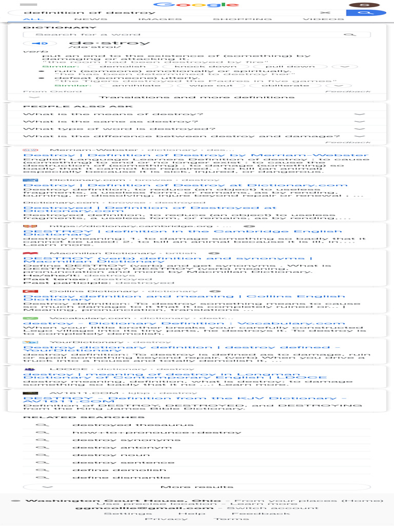 Definition of Destroy - Google Search | PDF | Verb | Dictionary