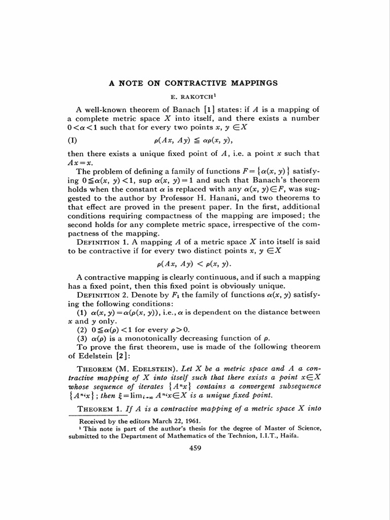 Rakotch, E. (1962) - A Note On Contractive Mappings | PDF | Mathematical Analysis | Space