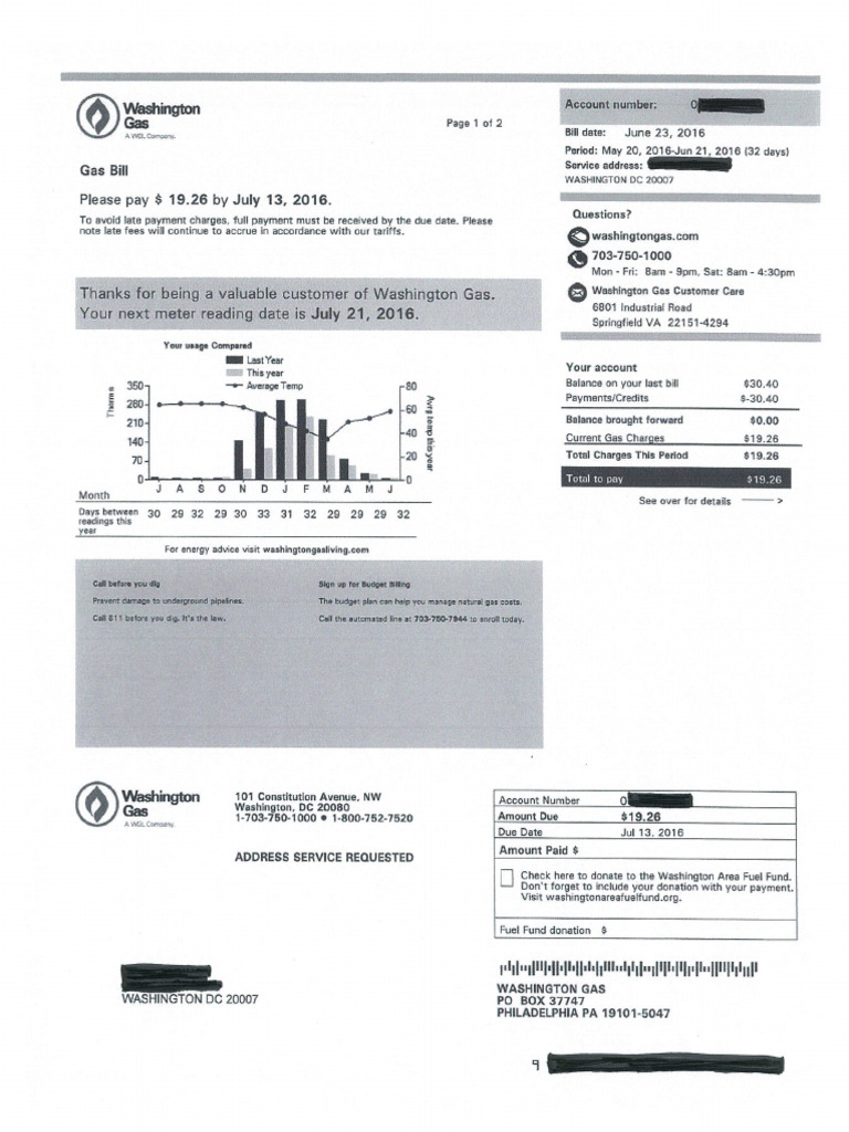 Gas Sample WGL Bill | PDF
