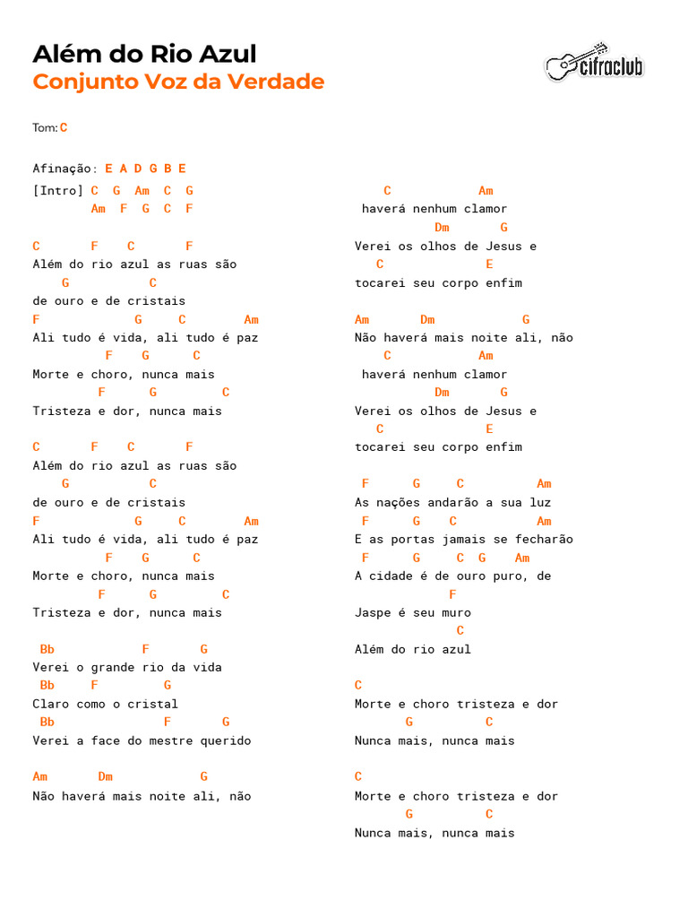 Cifra Club - Conjunto Voz Da Verdade - Além Do Rio Azul (1) | PDF