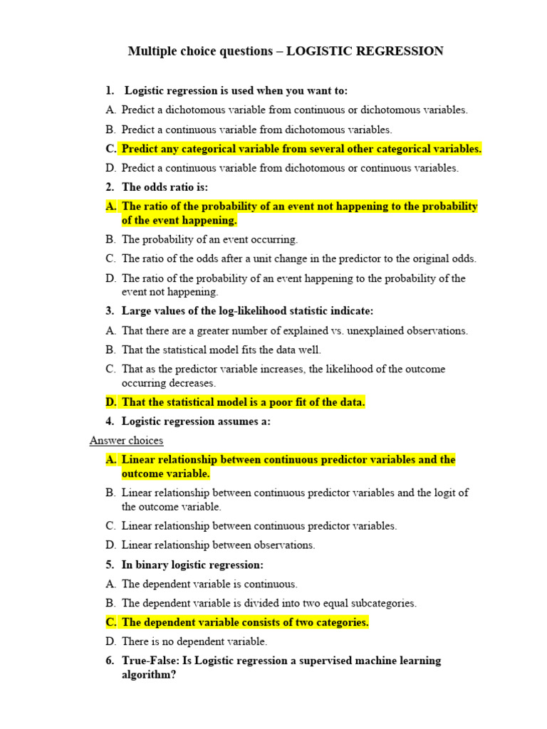 627475908-5-MCQ-LR-no-answer | PDF | Logistic Regression | Regression Analysis