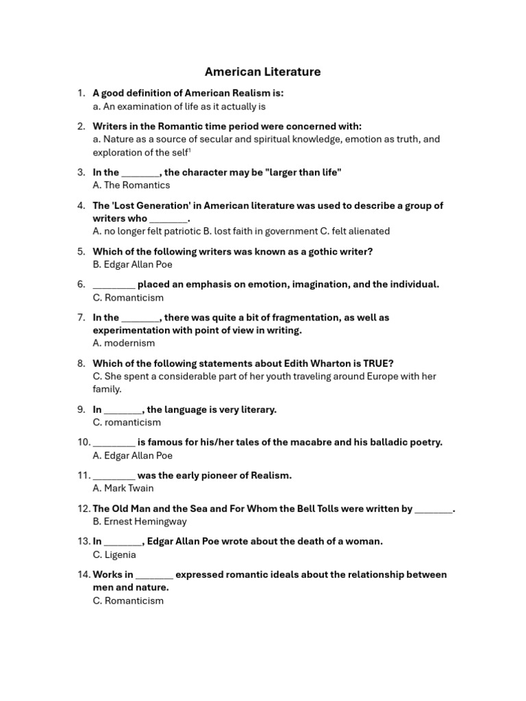 American Literature | PDF | Romanticism | American Literature