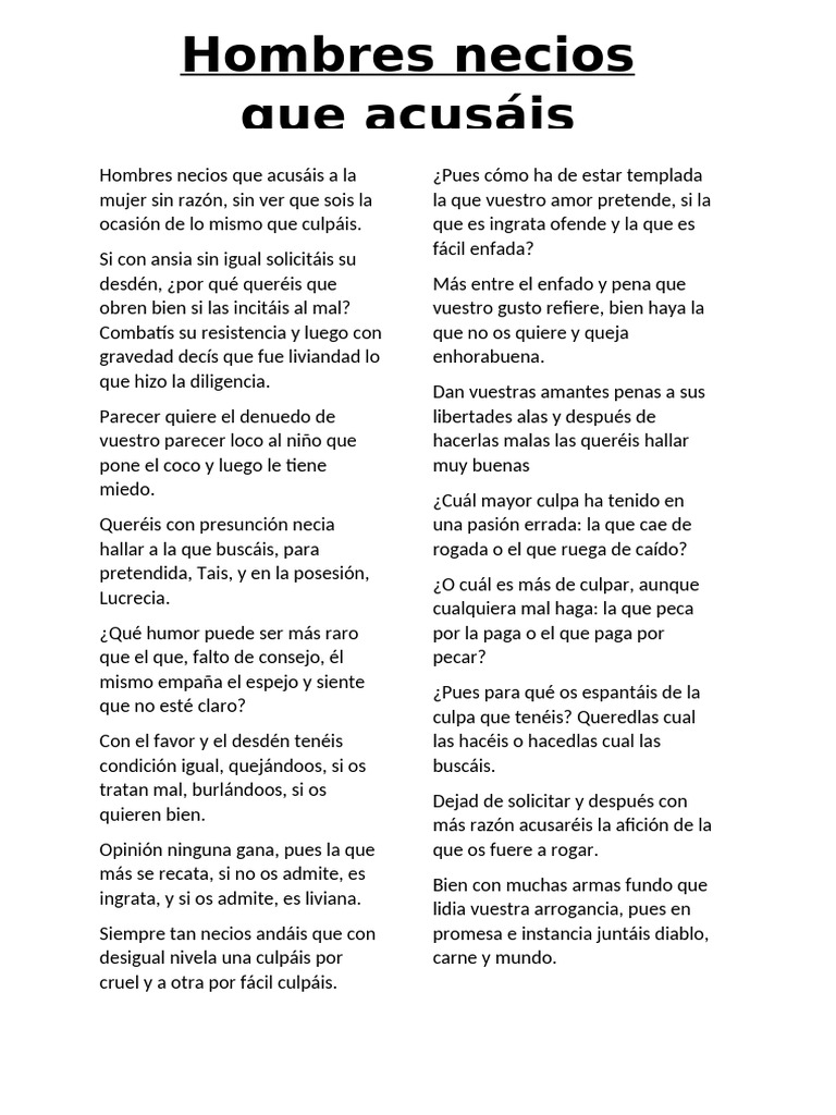 Hombres Necios Que Acusáis A La Mujer Sin Razón | PDF