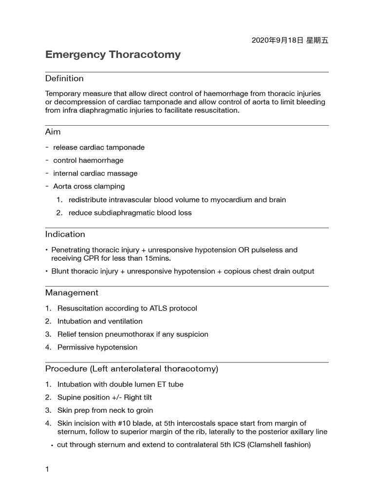 Emergency Thoracotomy | PDF