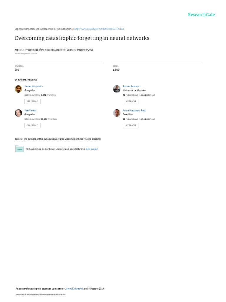 Kirkpatrick Et Al. - 2017 - Overcoming Catastrophic Forgetting in Neural Networks | PDF ...