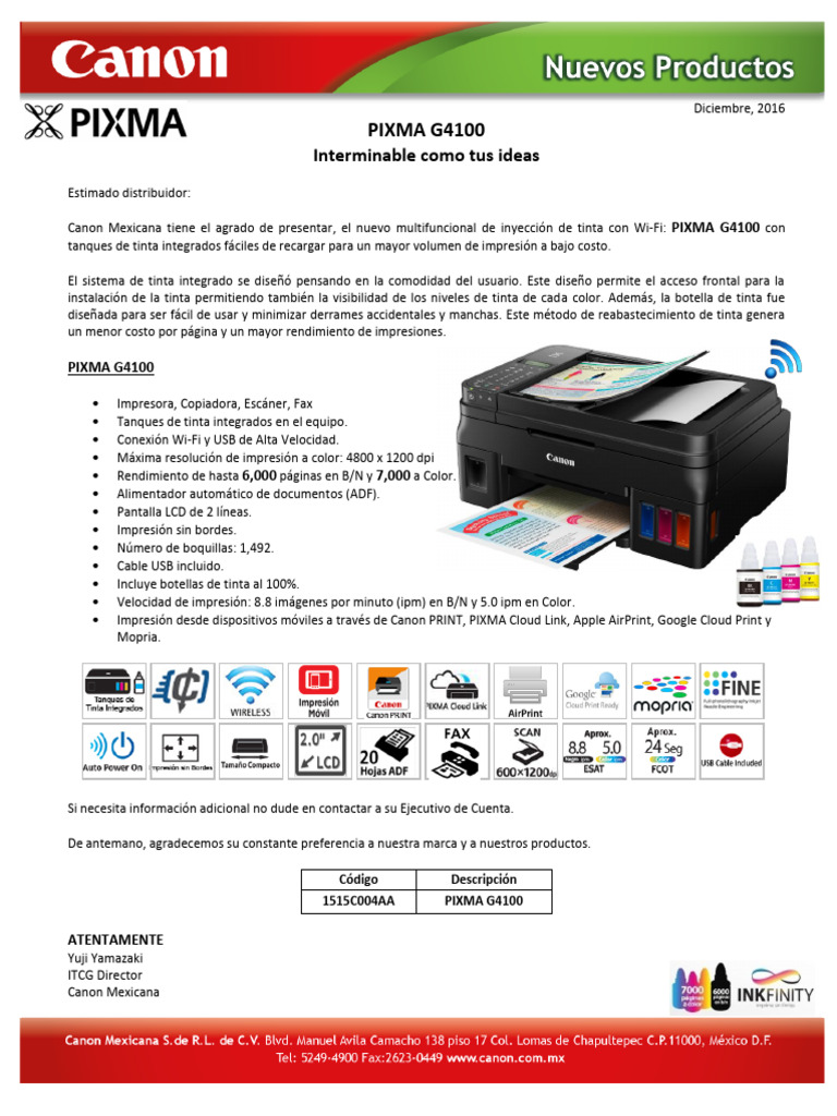 Canon PIXMA G4100: Multifuncional Wi-Fi | PDF