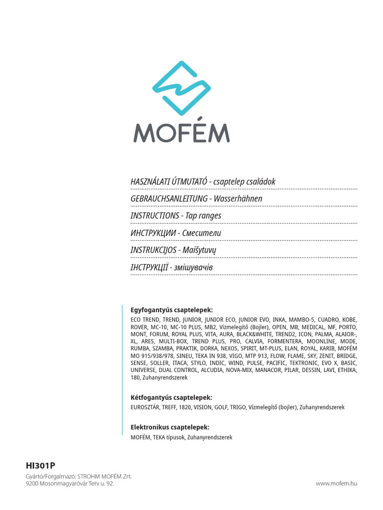 HI301P Hasznalati Utmutato Mofem Csaptelep 230428 Preview | PDF