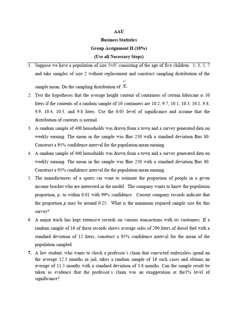 Assi II For Business Statistics | PDF