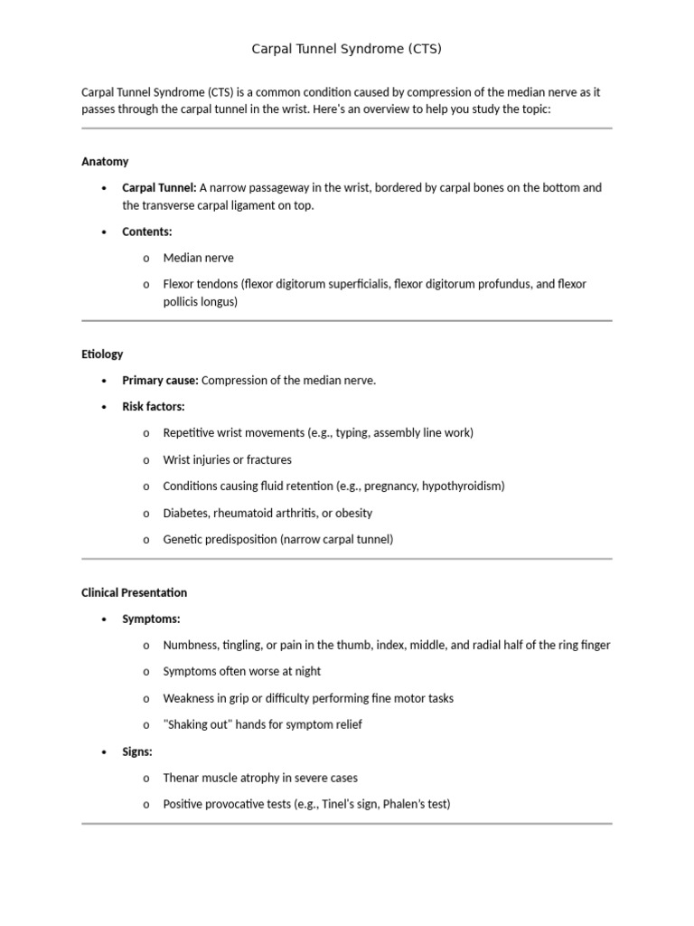 Carpal Tunnel Syndrome (CTS) | PDF | Carpal Tunnel Syndrome | Clinical Medicine