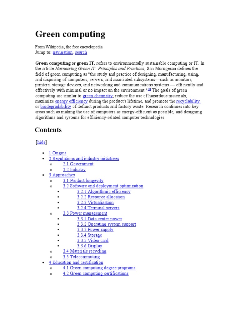 Green Computing: Green Computing or Green IT, Refers To Environmentally ...