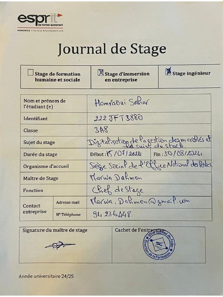 Journal De Stage Exemple Rempli – EGEX