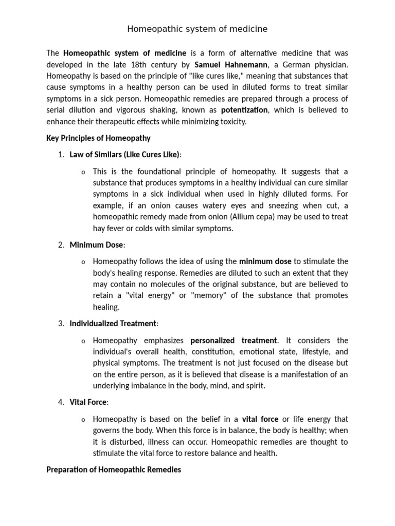 Homeopathic system of medicine | PDF | Homeopathy | Alternative Medicine