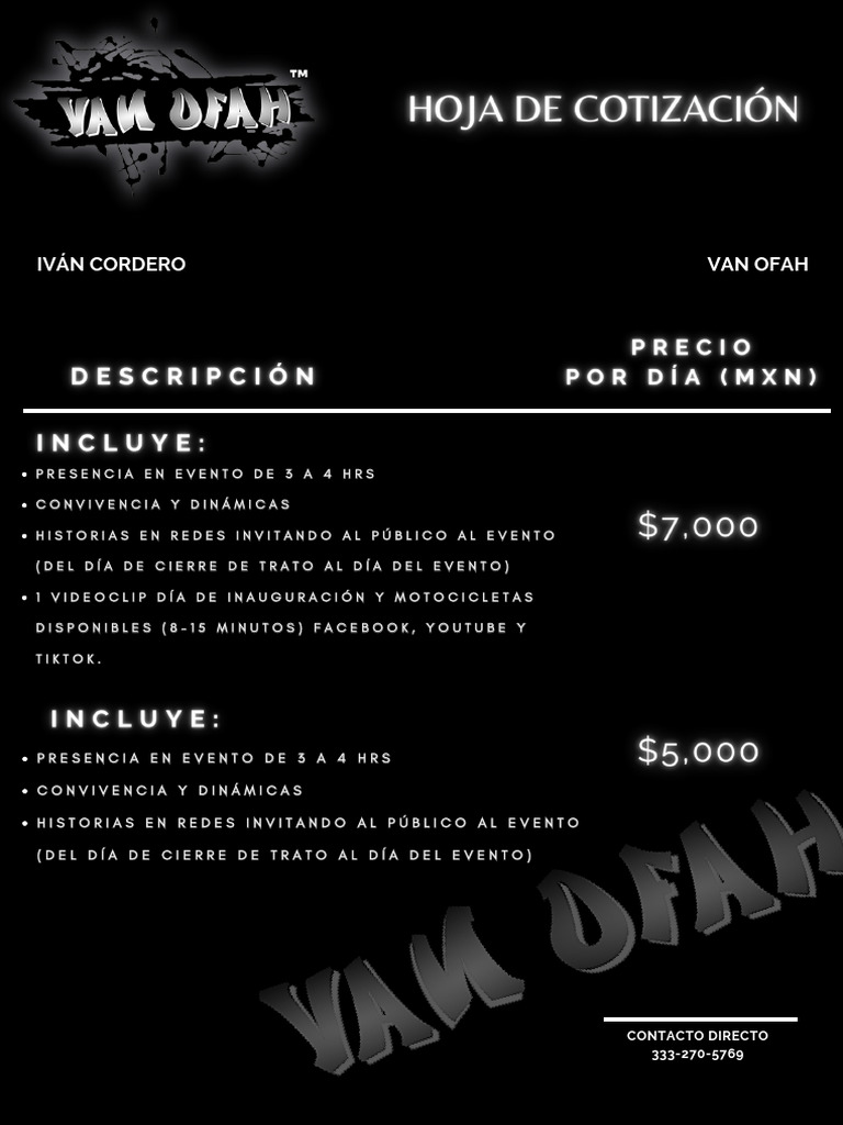 Hoja Cotización Van Ofah | PDF