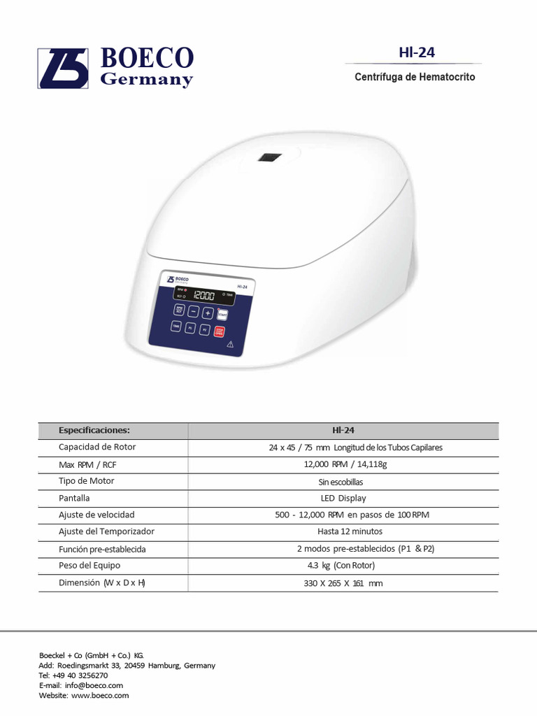 CENTRIFUGA DE MICROHEMATOCRITO BOECO - HI24 | PDF | Centrífugo