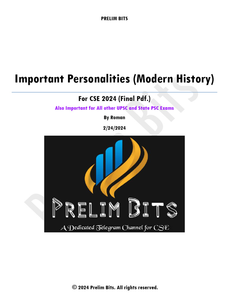 Important Personalities (Modern History) | PDF | Indian Nationalism | Indian Independence Movement