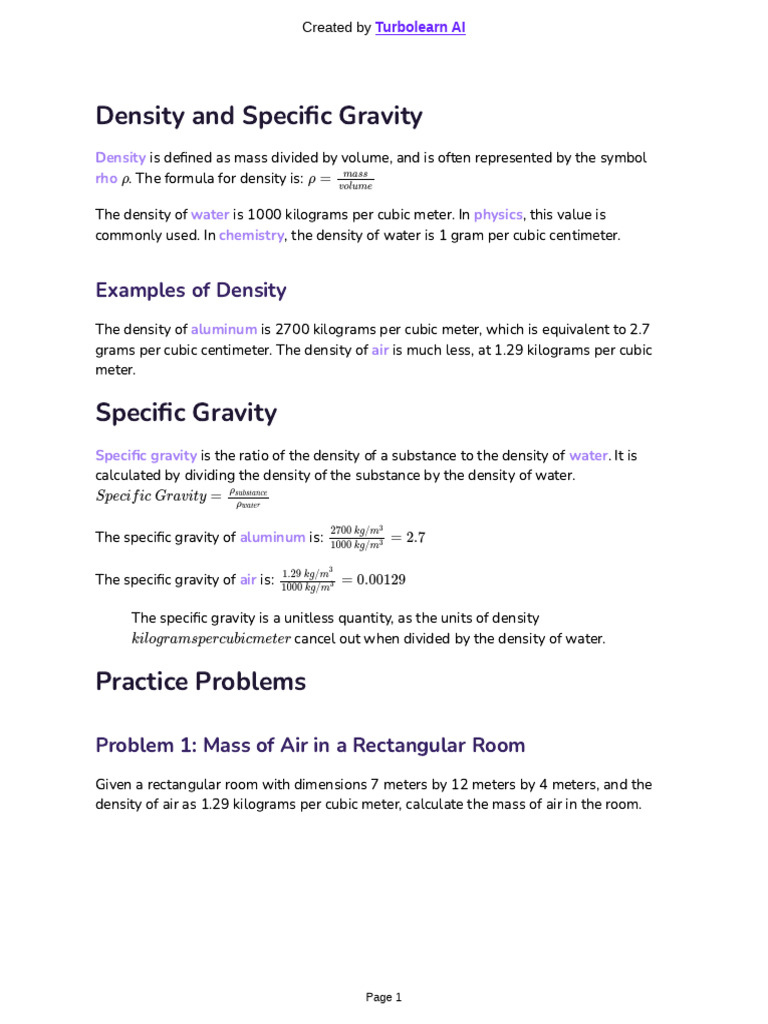 Specific Gravity and Density | PDF | Density | Kilogram