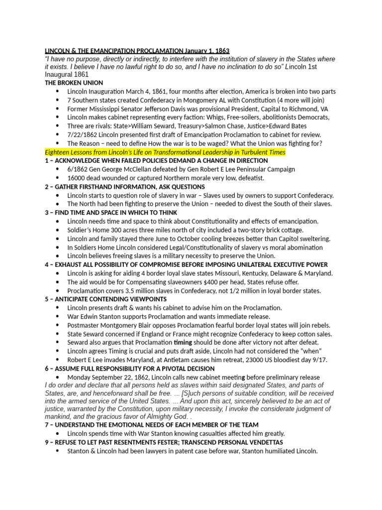 Lincoln Emancipation | PDF | Abraham Lincoln | Confederate States Of ...