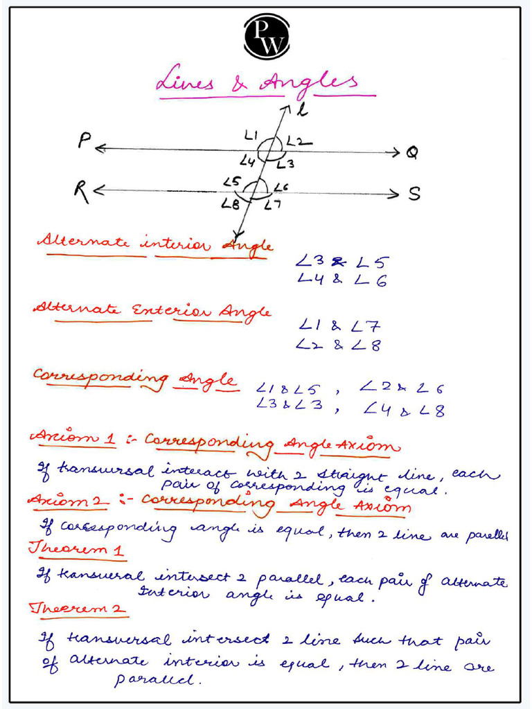 Lines & Angles _ Handwritten Notes | PDF