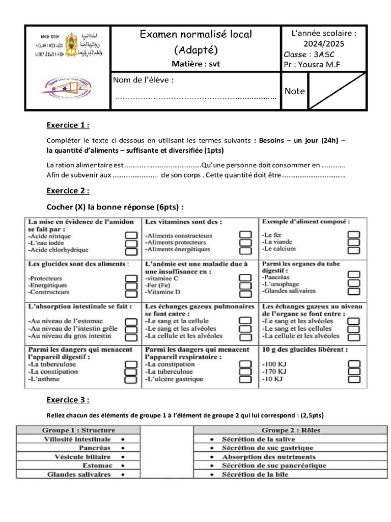 EXAMEN NORMALISE LOCAL adapte 3AC | PDF
