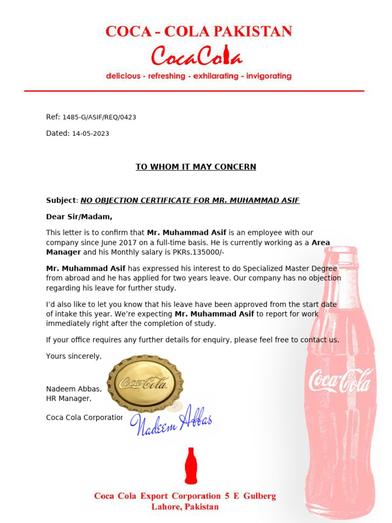 Job Letter Coke | PDF