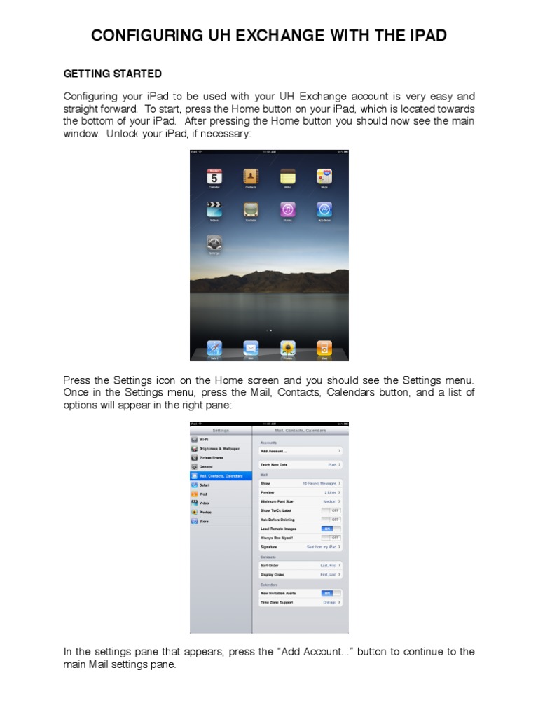Configuring Uh Exchange With The Ipad: Getting Started | PDF ...