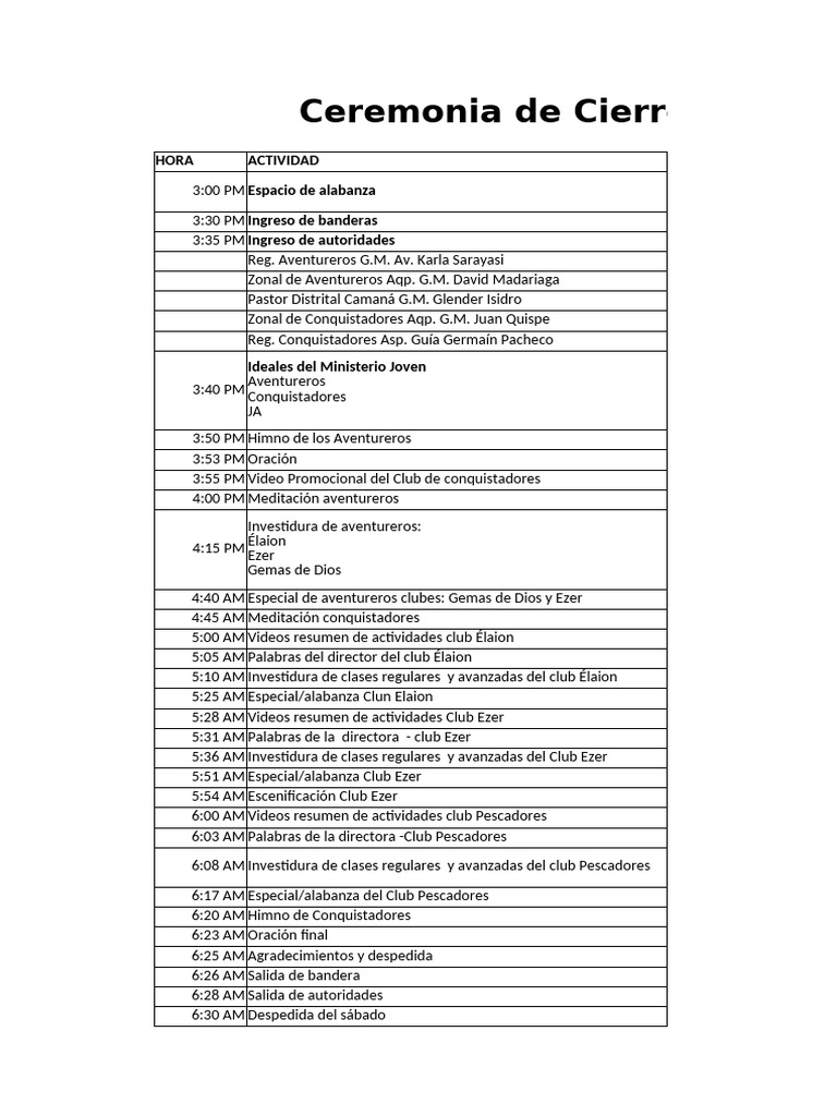 Modelo de Programa de Cierre Conquistadores | PDF