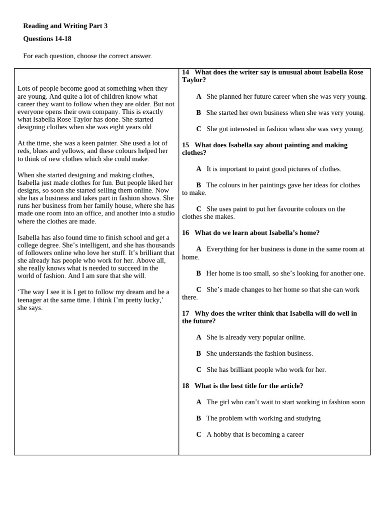 K - Reading PART 3 - Multiple Choice IV | PDF