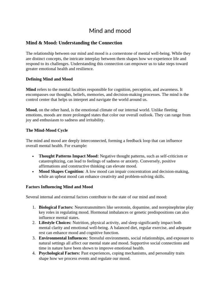 Mind and Mood | PDF | Mental Health | Mood (Psychology)