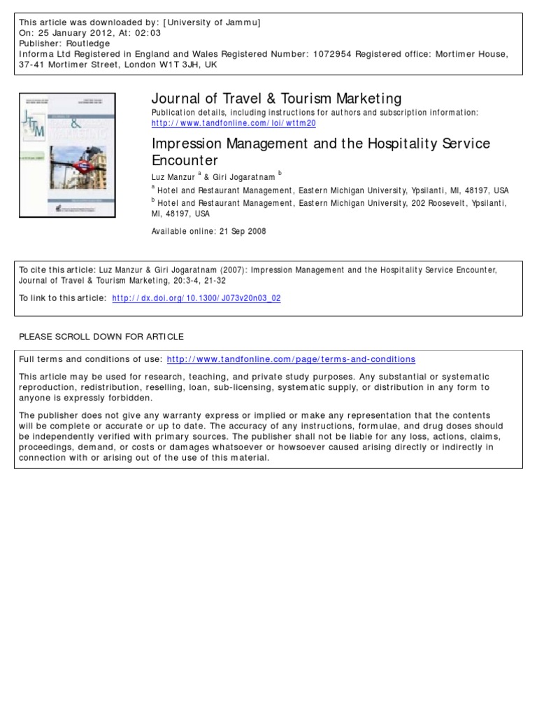 Journal of Travel & Tourism Marketing | PDF | Survey Methodology ...