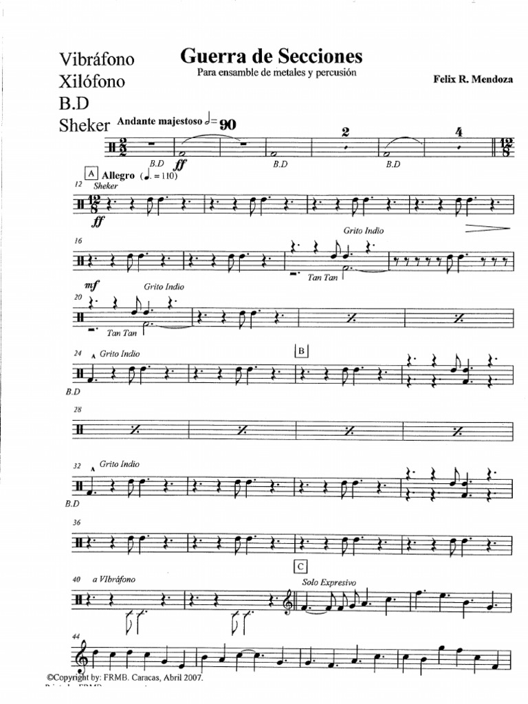 Geurra de Secciones, Xilofono, Bass Drum, Sheker y Vibráfono | PDF