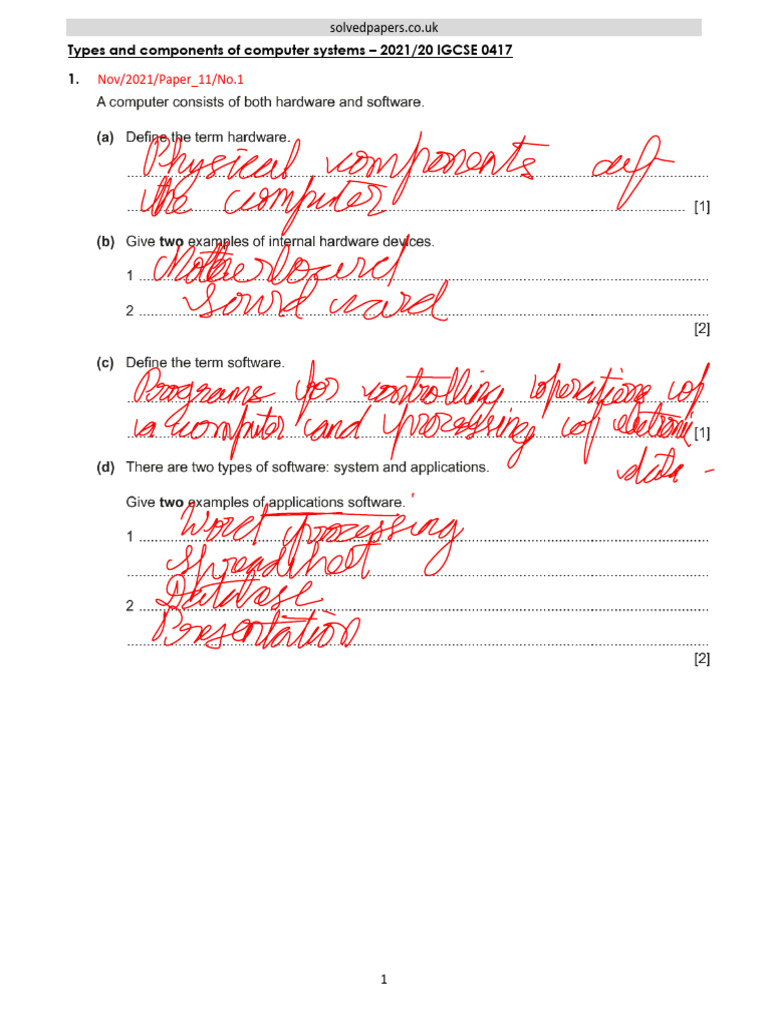 2021 - 20 Types and Components of Computer Systems IGCSE 0417 | PDF