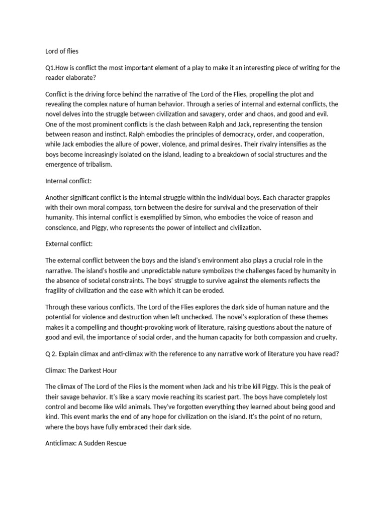 Conflicts and Characterization in Lord of the Flies | PDF
