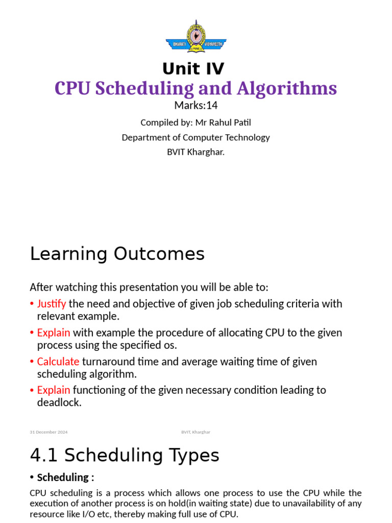 Unit IV CPU Scheduling Algo | PDF | Scheduling (Computing) | Process (Computing)