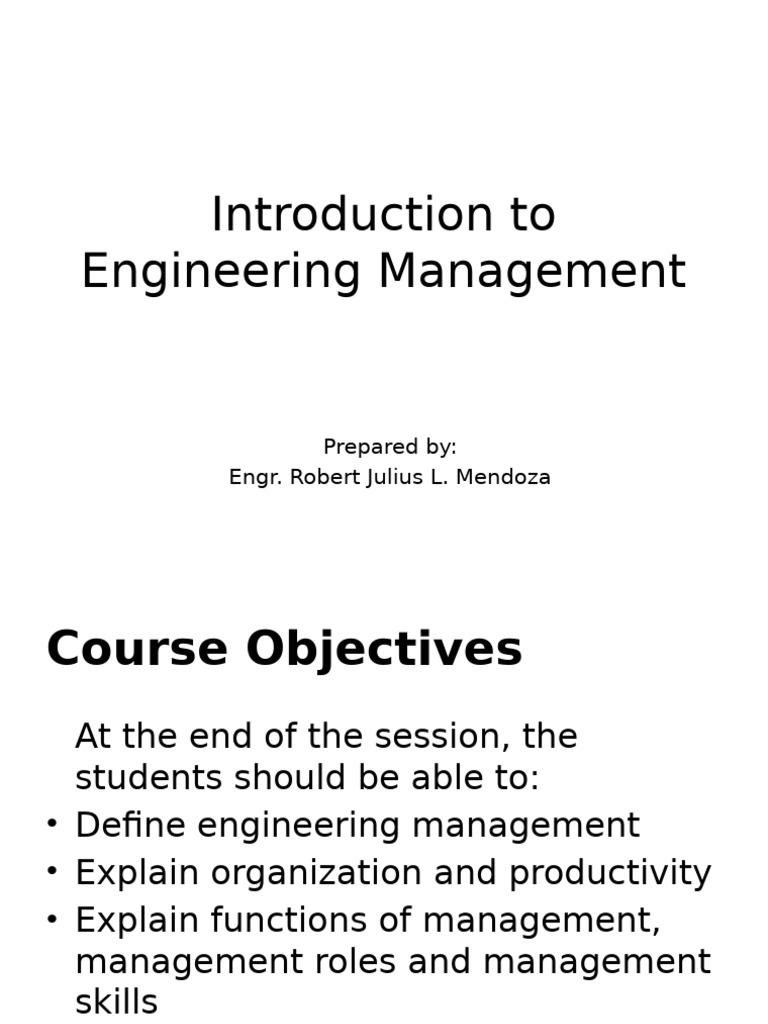 Introduction To Engineering Management 1 | PDF | Engineering | Business