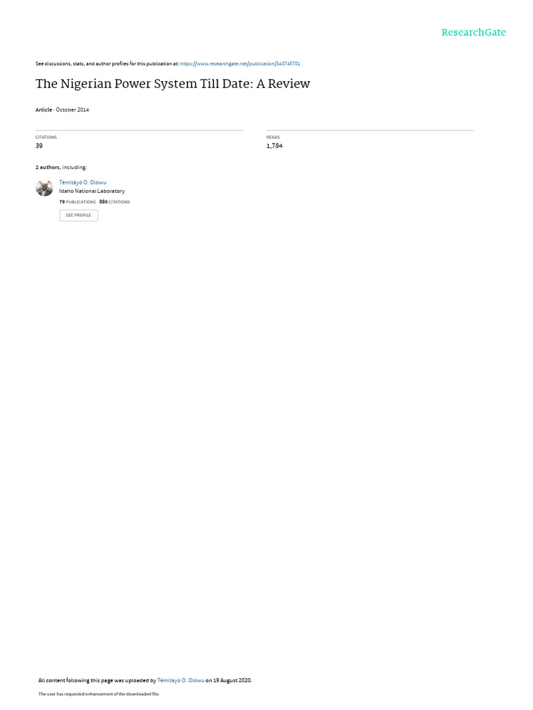 The Nigerian Power System Till Date A Re1 Pdf Power Station Electrical Grid