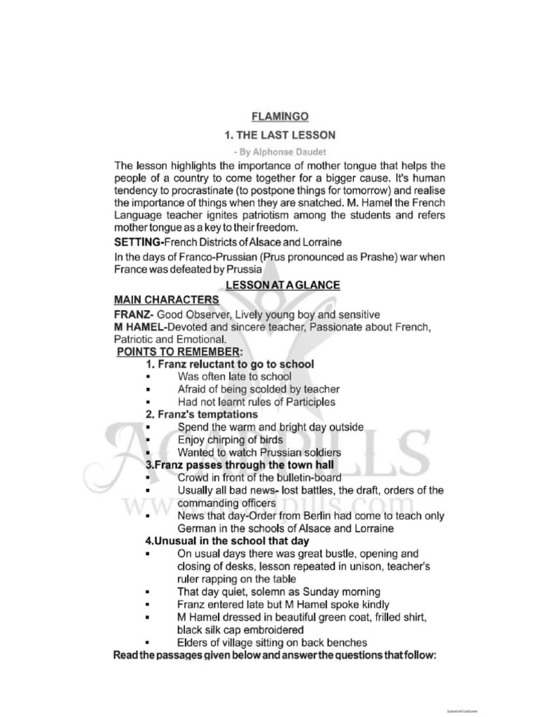 Flamingo Notes With Important Questions-1 | PDF