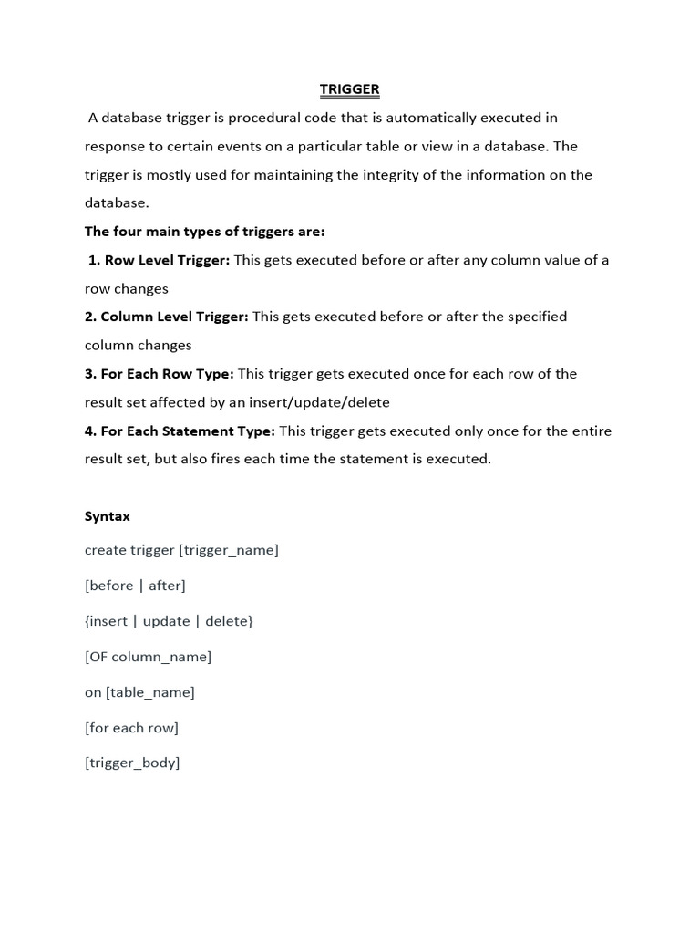 Trigger - Assertion - Relational Algebra - Relational Calculus | PDF | Relational Model | Databases
