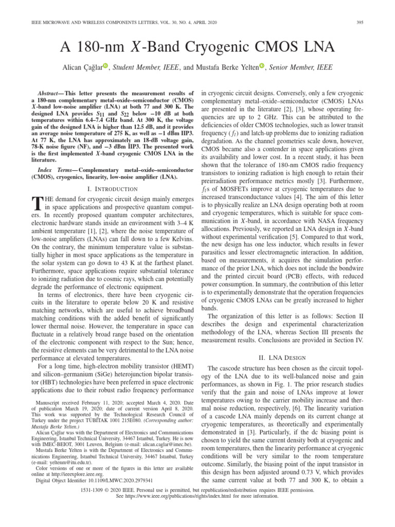 3 180nm X-Band Cryogenic CMOS LNA | PDF | Cmos | Inductor