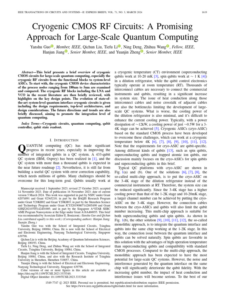 1 Cryogenic CMOS RF Circuits | PDF | Cmos | Electrical Engineering