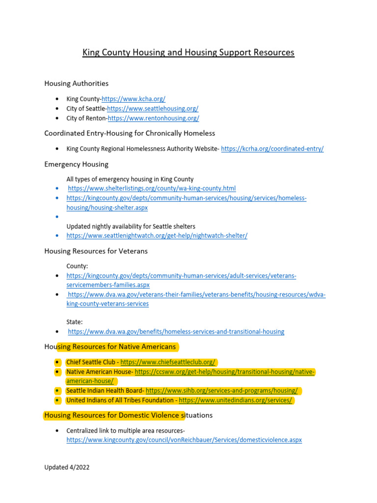 King County Housing Resources | PDF | Homelessness | Leasehold Estate