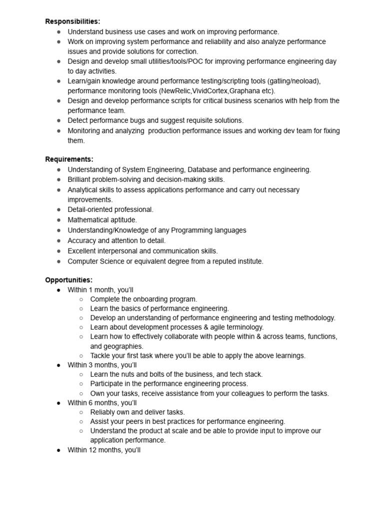 Coupa - Software Engineer - Performance | PDF | Engineering | Computing