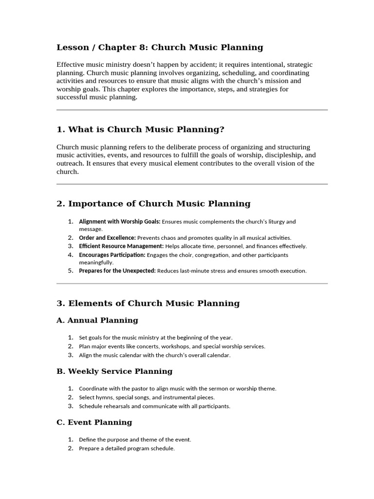 Church Music Planning Strategies | PDF | Prayer | Choir