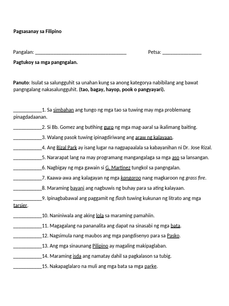 Pagsasanay Sa Filipino: Kangaroo Grass Fire | PDF