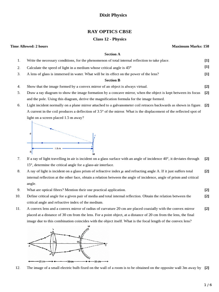 Ray Optics CBSE | PDF | Refractive Index | Refraction