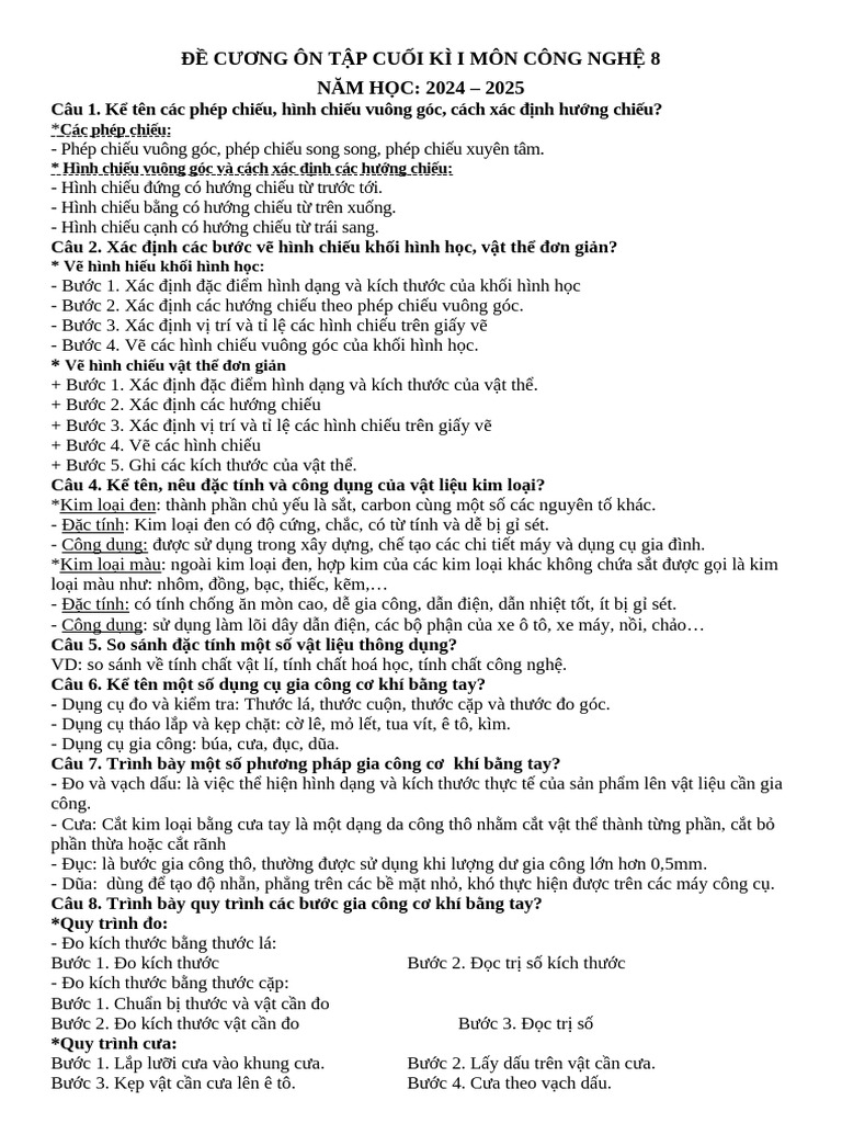 CN8 - de Cuong On Tap Cuoi Ki I (24-25) | PDF