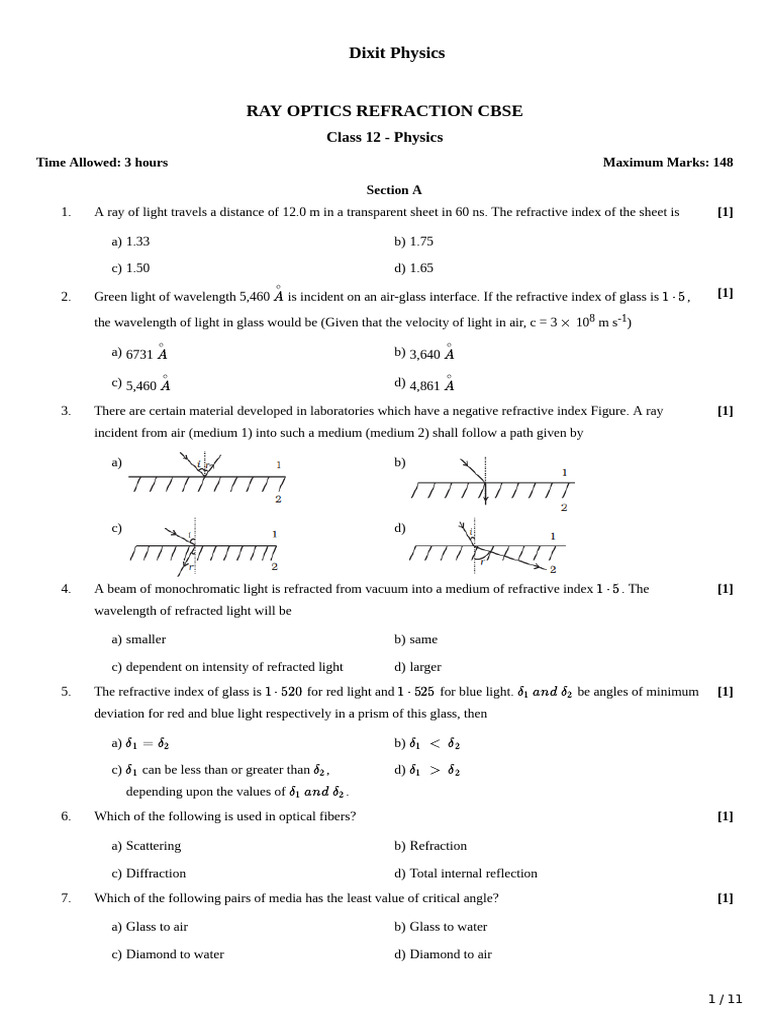 Ray Optics Refraction CBSE 2 | PDF | Refractive Index | Refraction