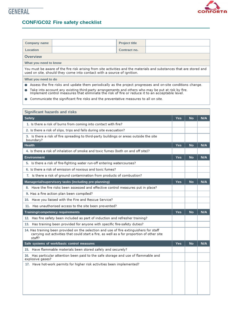 Fire Safety Checklist for Site Management | PDF | Fire Safety | Fires